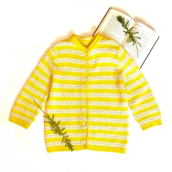 Vintage | Sweaters | Vintage Super Retro Yellow Striped Cardigan | Poshmark